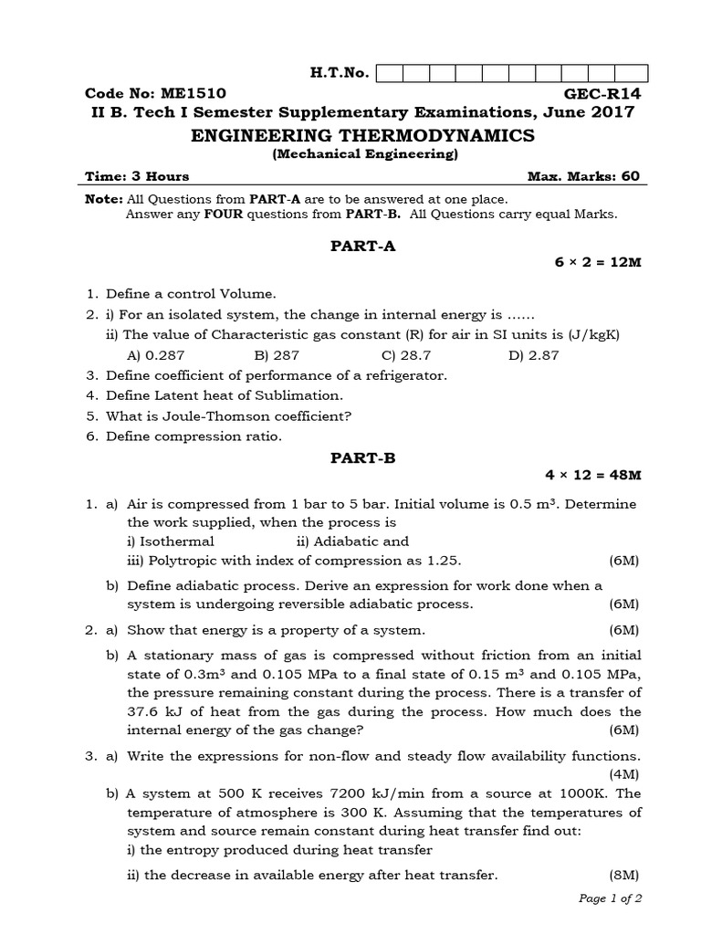 Btech Me 3 Sem Engineering Thermodynamics Jun 2017 | PDF | Heat ... Btech Me 3 Sem Engineering Thermodynamics Jun 2017 | PDF | Heat ...