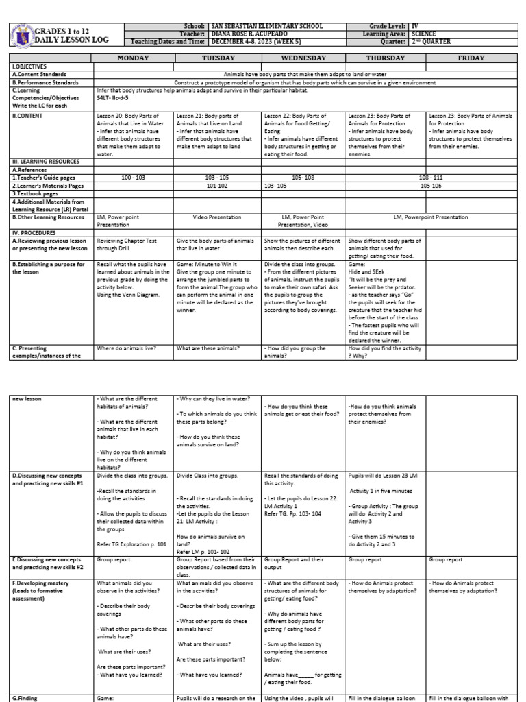 DLL - Science 4 - Q2 - W5 | PDF | Learning | Cognitive Science