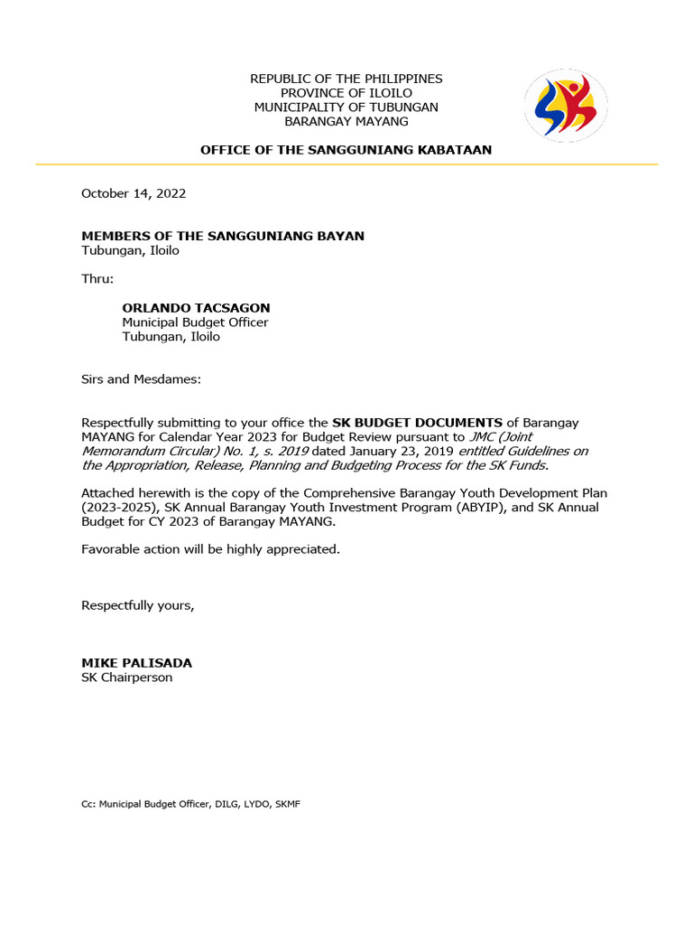 SK Budget Submission to Sangguniang Bayan | PDF