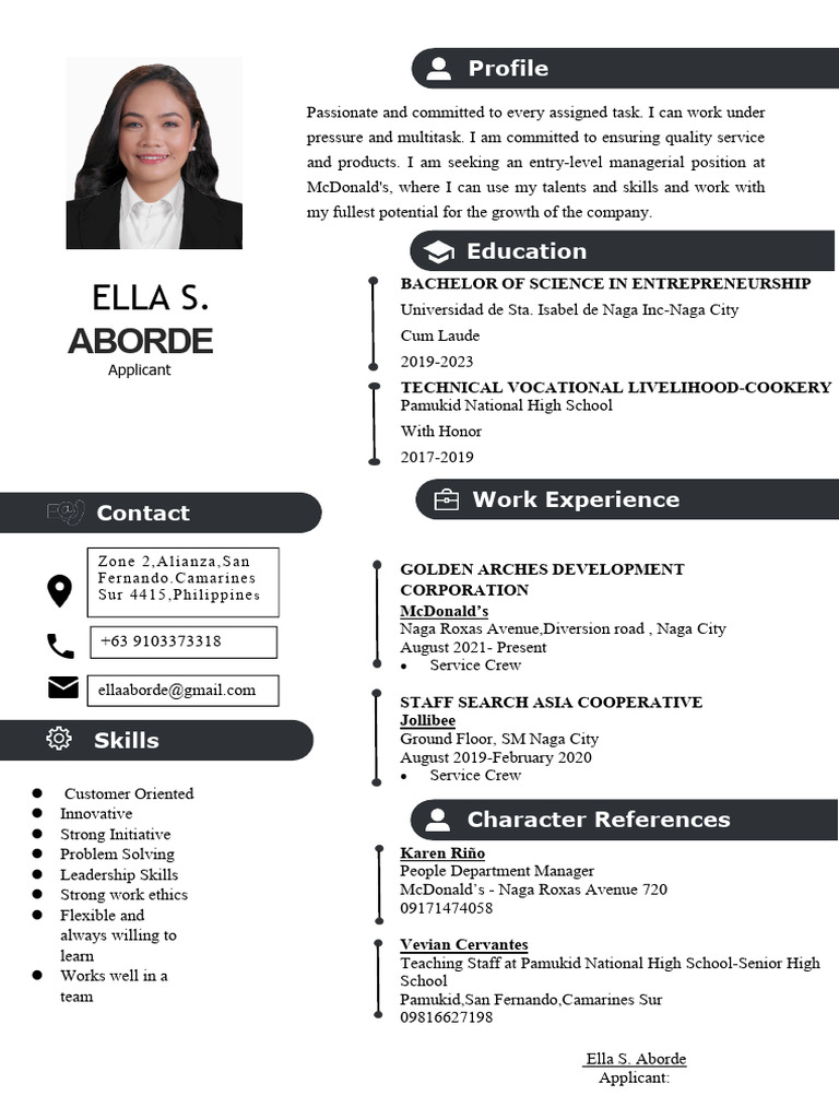 Ella Aborde Resume | PDF | Cognition | Business