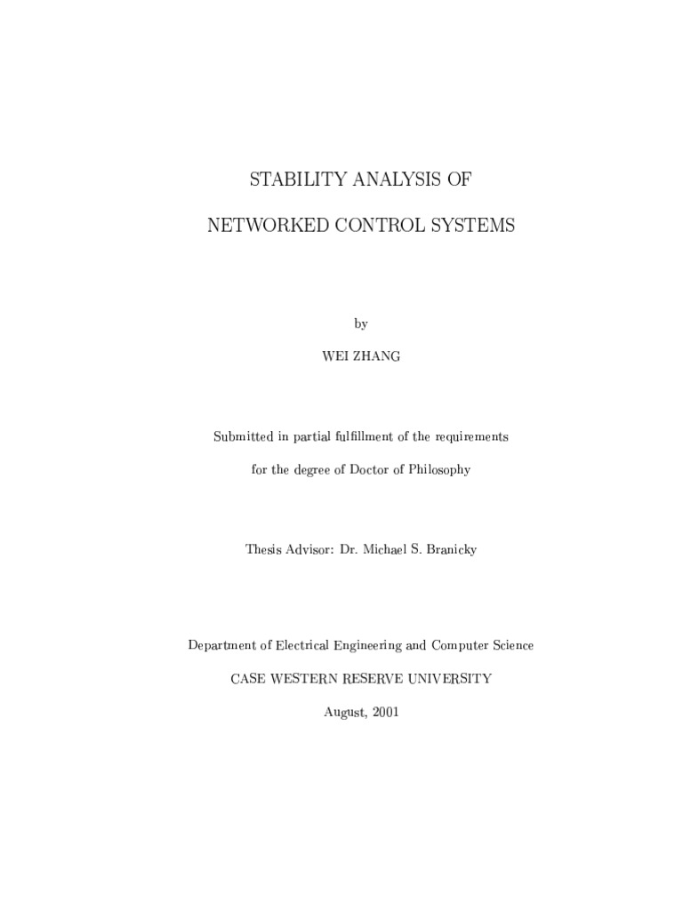 PHD Wei Zhan 2001 Stability Analysis of Networked Control System | PDF