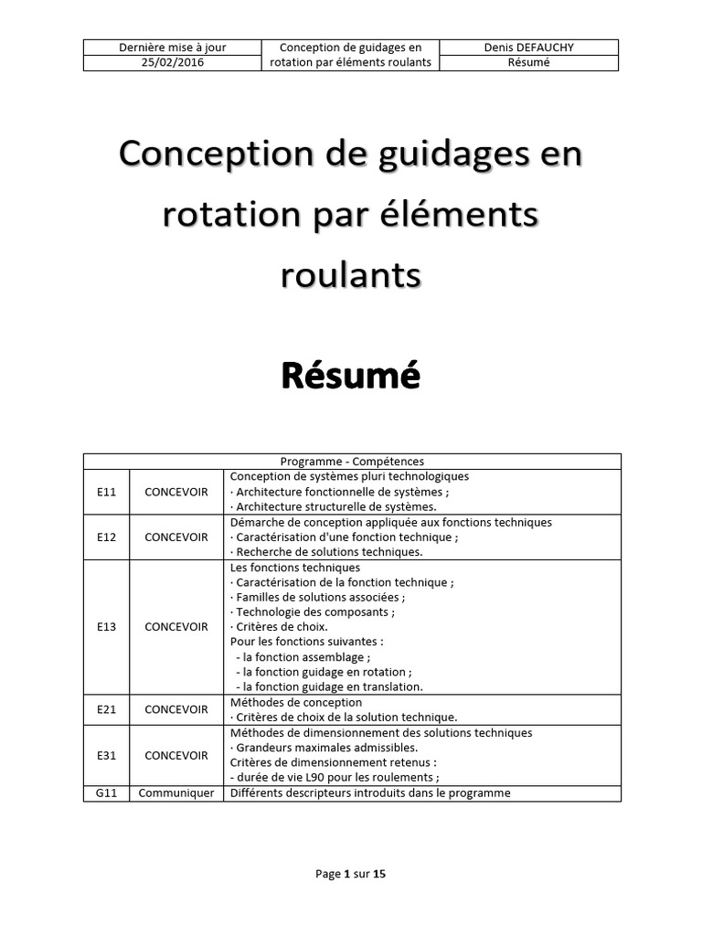 Fiche Résumé Roulement | PDF