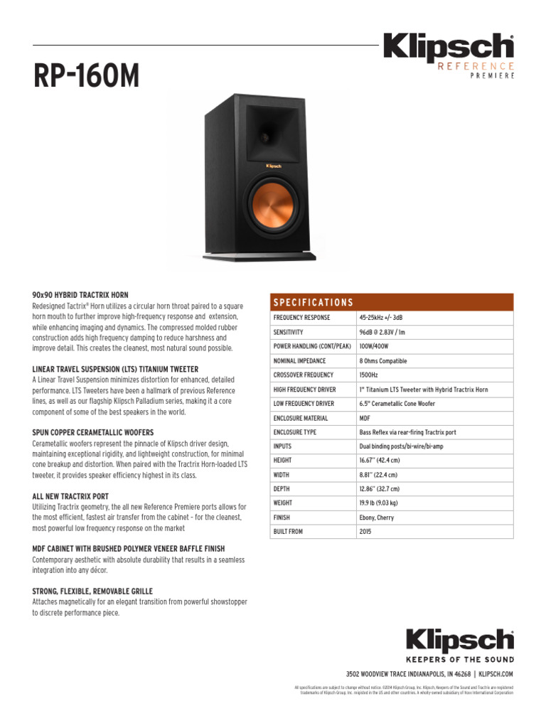 RP 160M Spec Sheet | PDF | Loudspeaker | Manufactured Goods