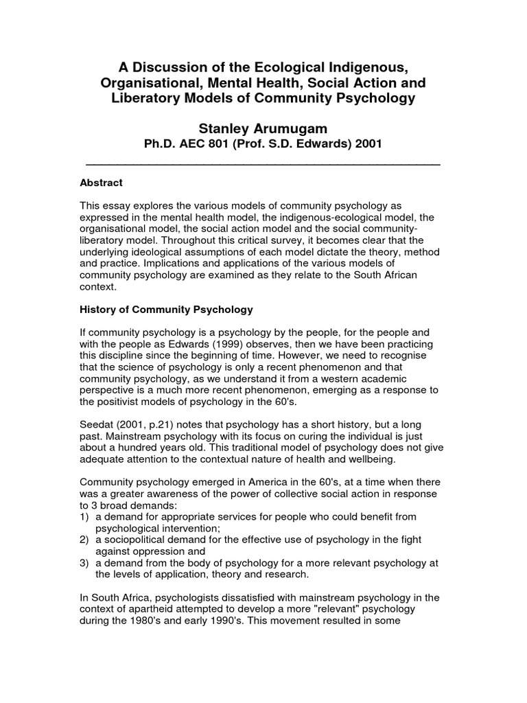 Community Psychology Models Overview | PDF | Psychology | Mental Disorder