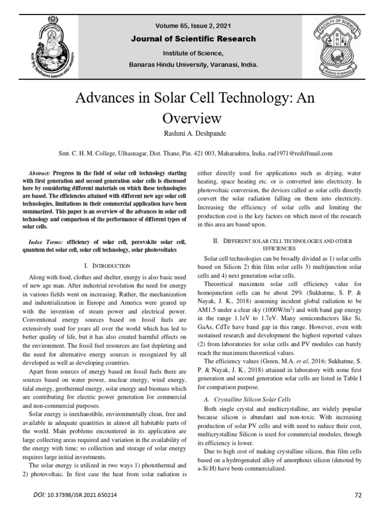 Advances in Solar Cell Technologies | PDF | Solar Cell | Thin Film Solar Cell