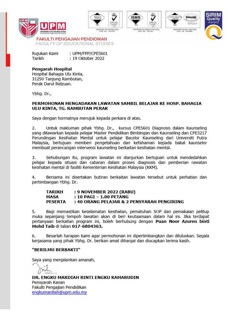 Surat Lawatan Hbuk | PDF