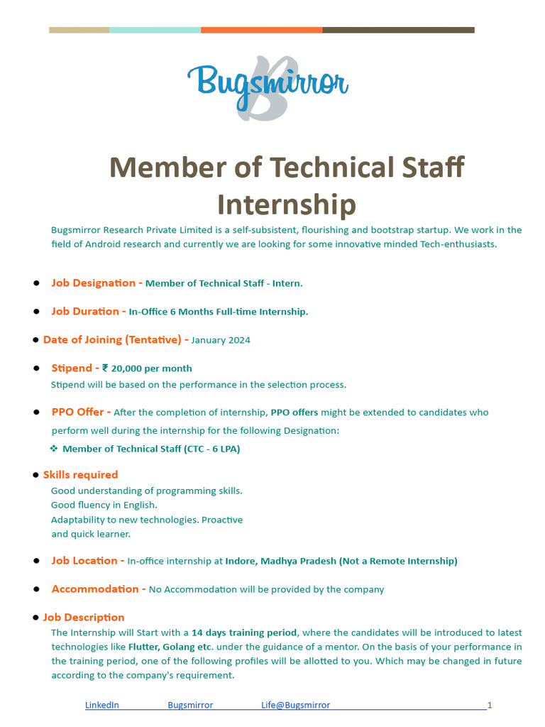 Bugsmirror MTS Internship Job Description Nitjsr | PDF | Computing
