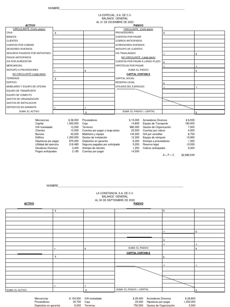 Ejercicios Balance General_ 3 formatos | PDF | Servicios financieros ...