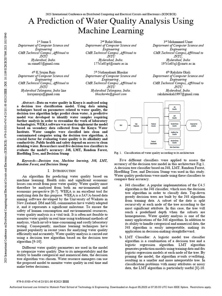 A Prediction of Water Quality Analysis Using Machine Learning | PDF | Statistical Classification ...