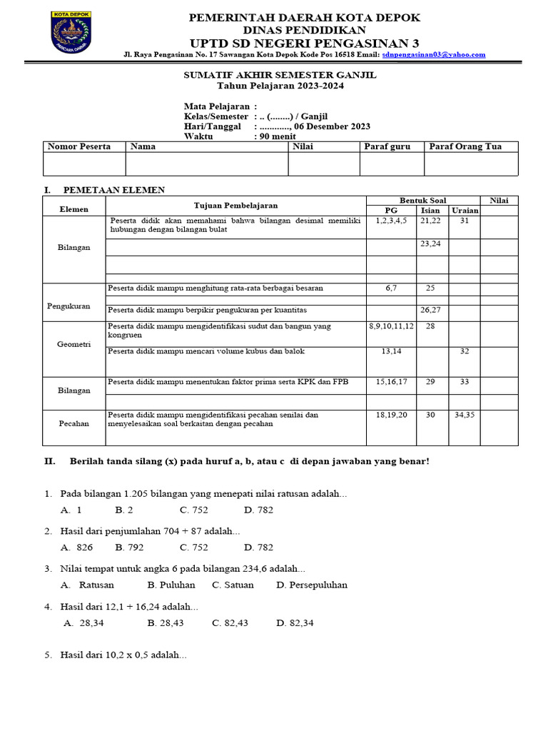 SOAL SAS Ganjil 2023 | PDF