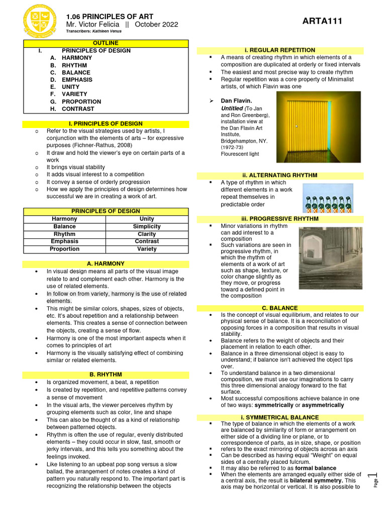 1.06 - Principles of Art | PDF | Composition (Visual Arts) | Symmetry