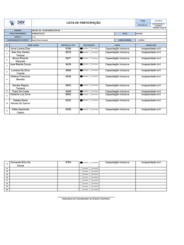 Ccg-For-52 - Lista de Participação | PDF