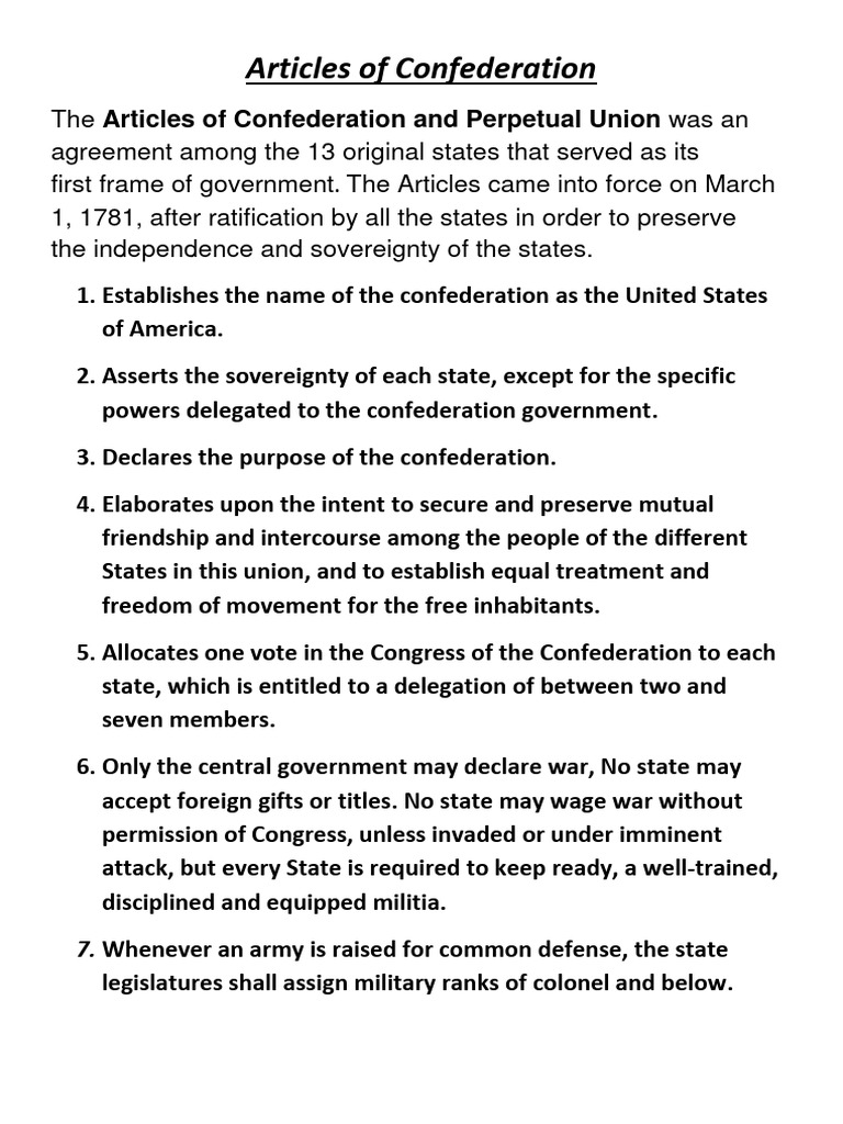 Articles of Confederation | PDF