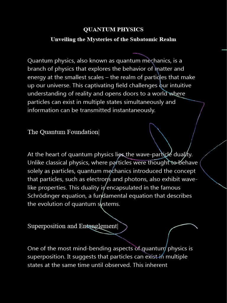 QUANTUM PHYSICS - Unveiling The Mysteries of The Subatomic Realm | PDF | Quantum Mechanics | Physics