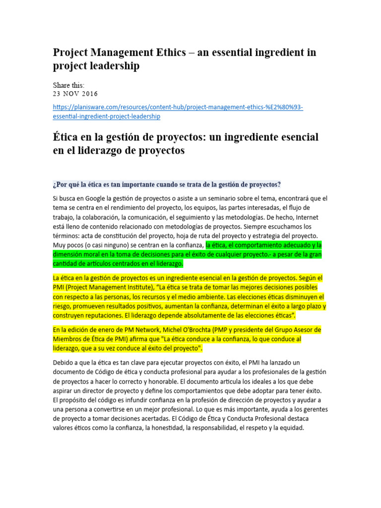 Project Management Ethics - An Essential Ingredient in Project ...