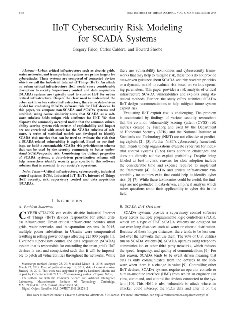 Iiot Cybersecurity Risk Modeling For Scada Systems Pdf Computer Security Security 