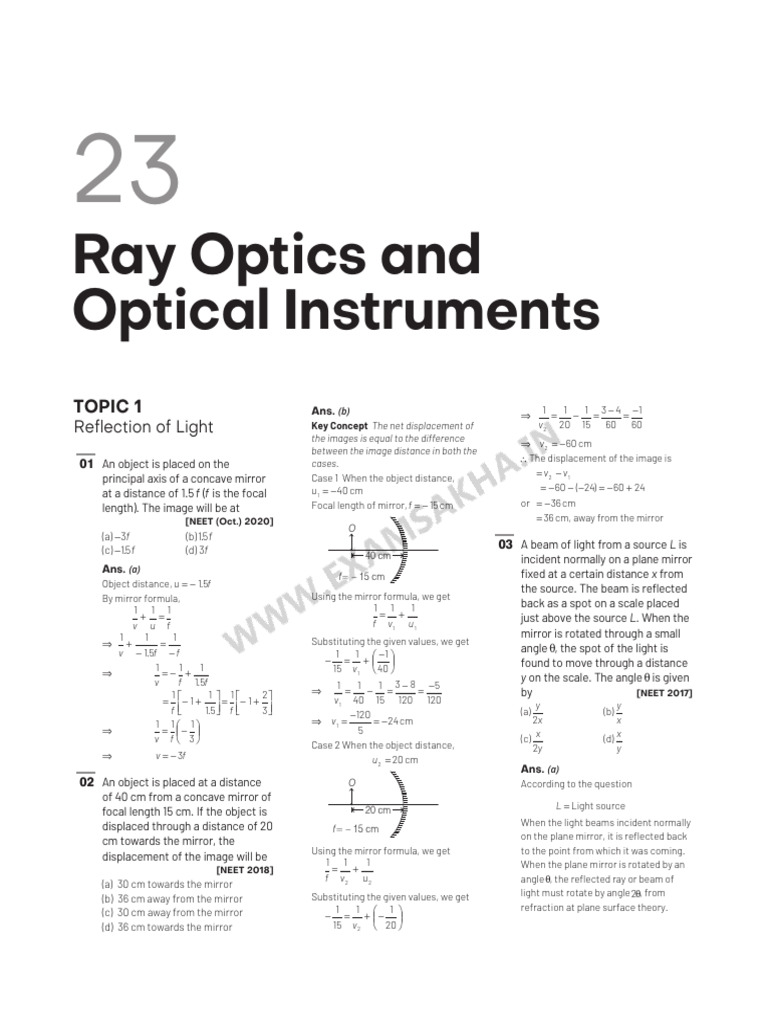 Neet Optics | PDF | Refraction | Rainbow