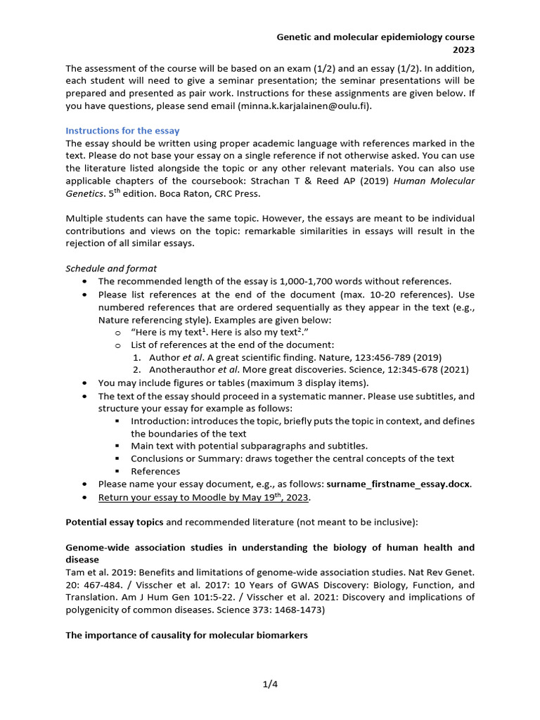 Instructions Essay Seminar 2023 v2 | PDF