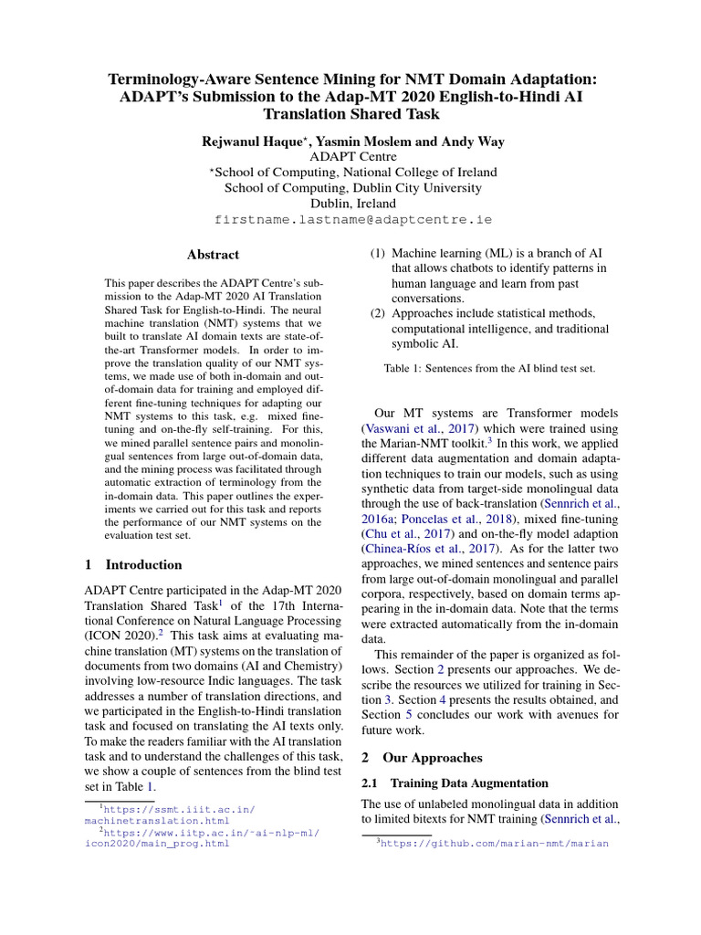 Terminology-Aware Sentence Mining For NMT Domain Adaptation | PDF ...