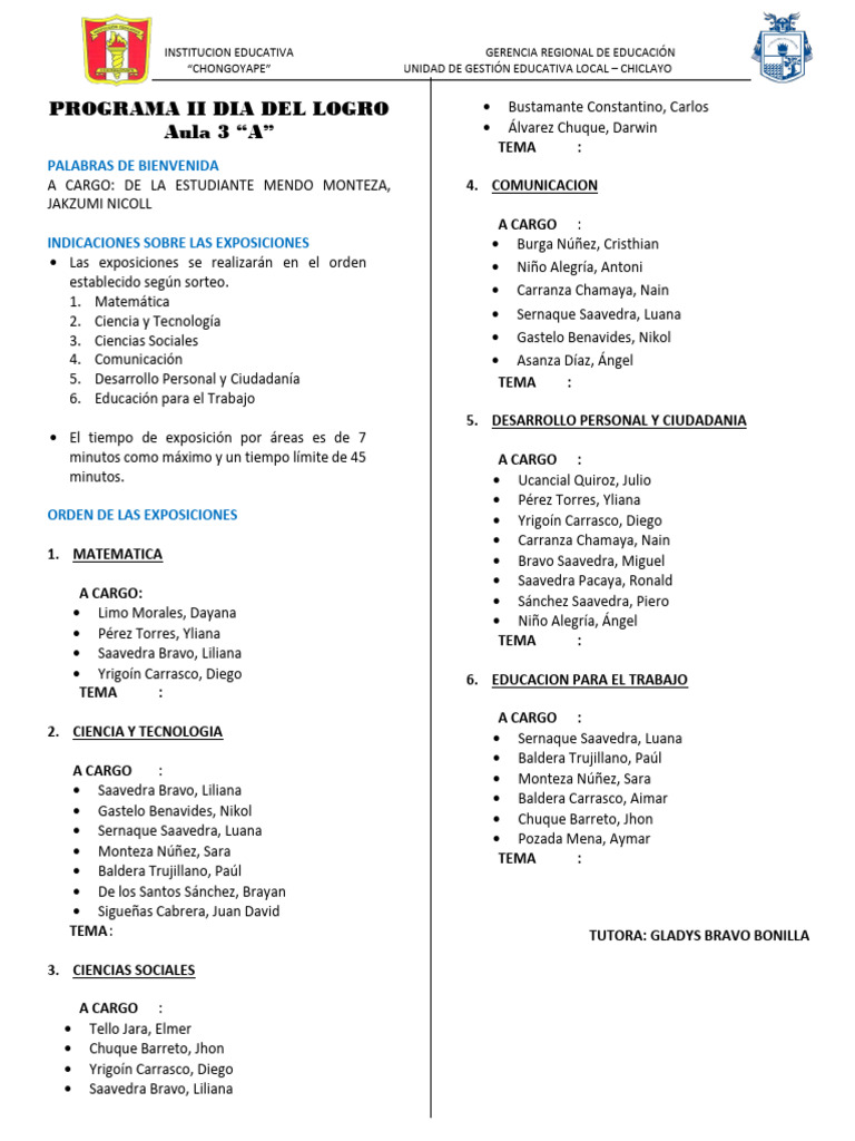 5 Programa de Aula Ii Dia Del Logro | PDF