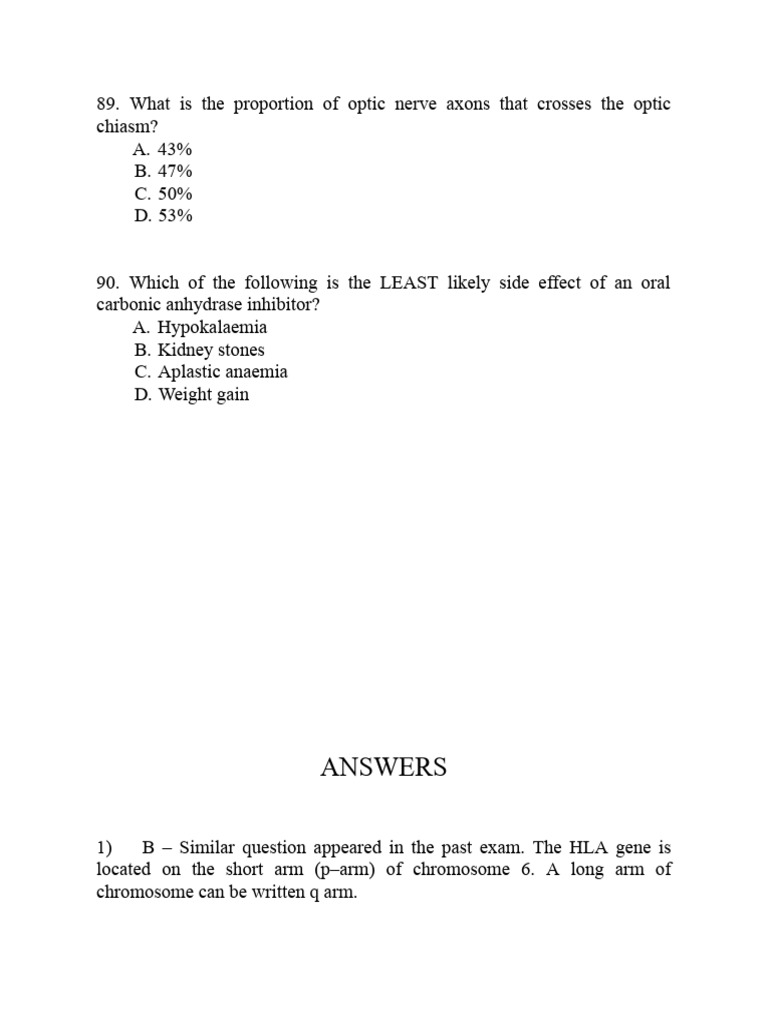 Mock MCQs For The Duke Elder Examination | PDF