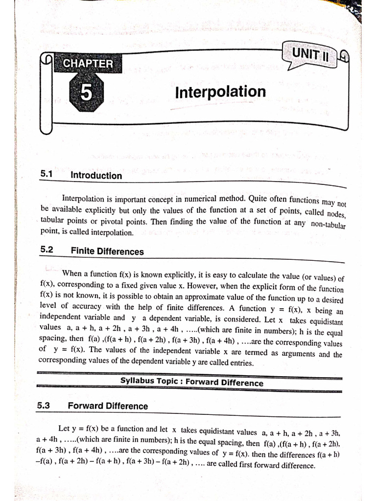 Unit II Chapter 5 Interpolation FYIT | PDF