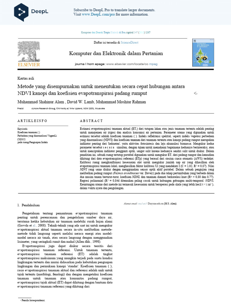 A Refined Method For Rapidly Determining The Relationship Between Canopy Ndvi And The Pasture