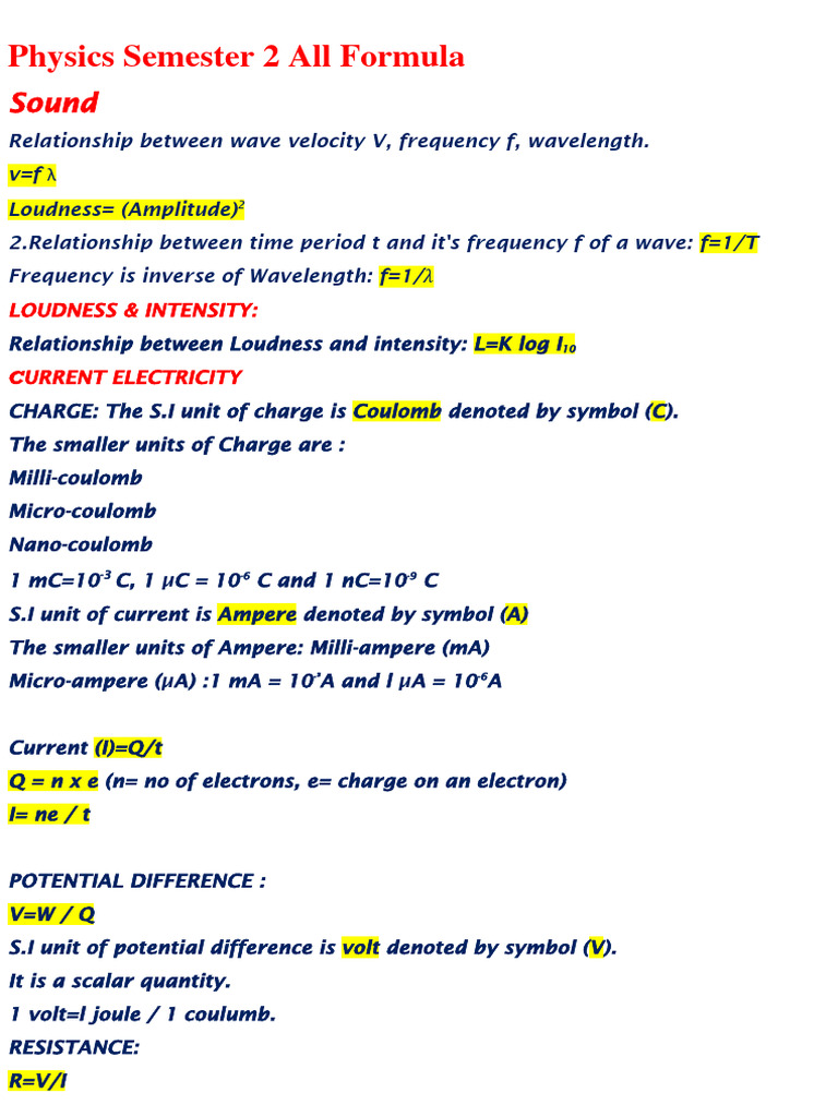 ALL CHAPTERS FORMULA (Physics) | Download Free PDF | Watt | Applied And ...