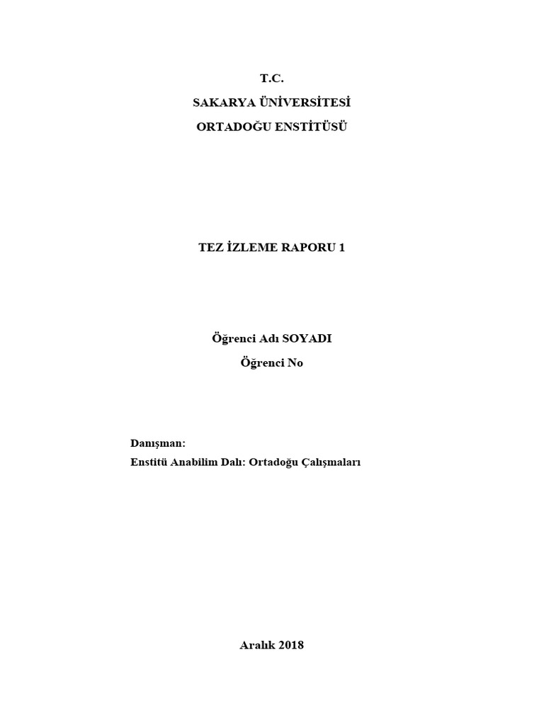 Ornek Tez Ilerleme Raporu I 2018 Temmuz - Aralik Donemi | PDF