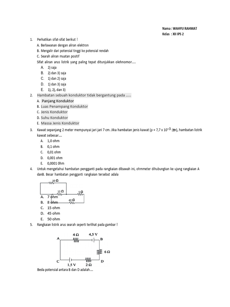 Hambatan Sebuah Konduktor Tidak Bergantung Pada ..... Luas Penampang ...