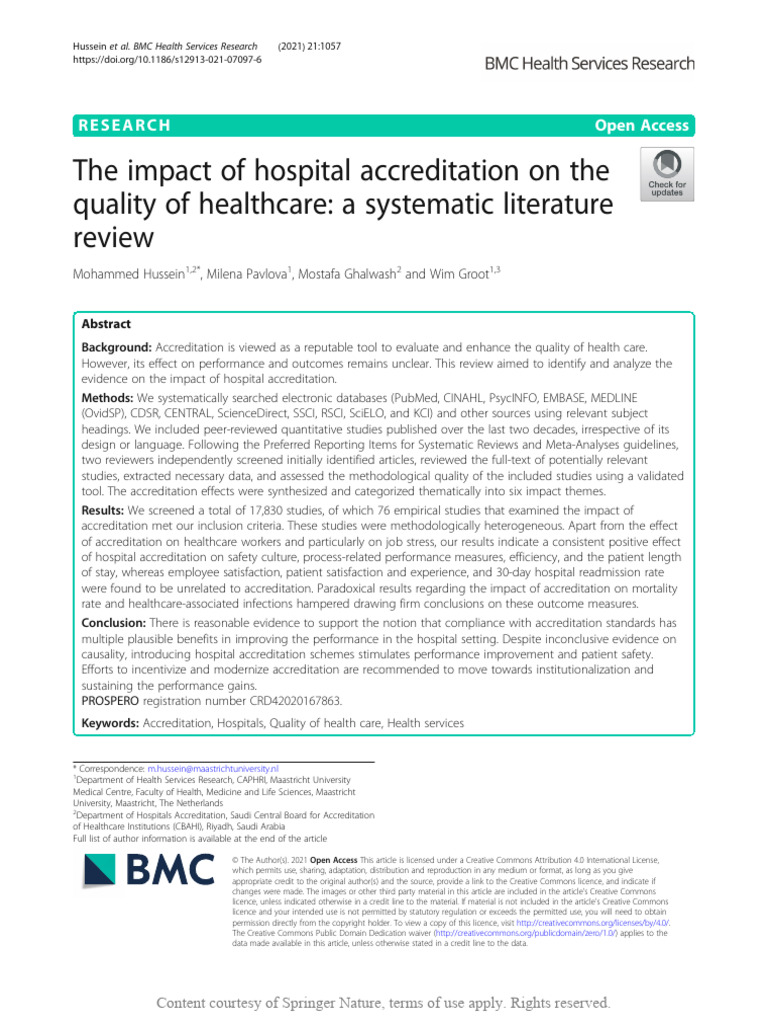 The Impact of Hospital Accreditation On The Qualit | PDF | Systematic ...