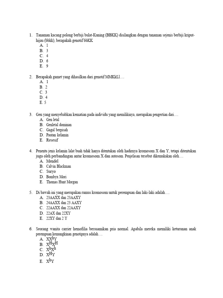 Latihan Soal Pewarisan Sifat | PDF | Sains & Matematika