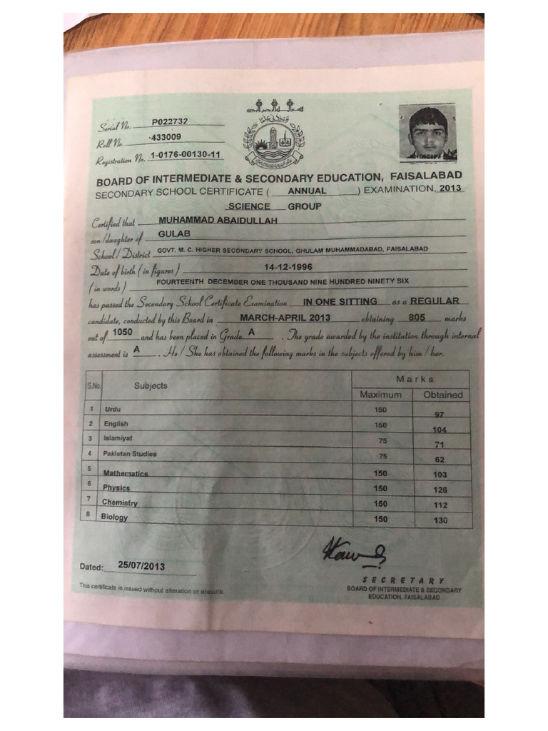 Matric Result Card | PDF