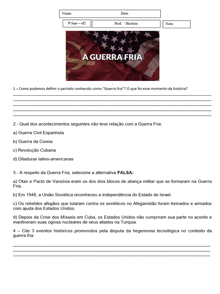 Exercicios Guerra Fria 9 Ef | PDF | Guerra Fria | Ucrânia