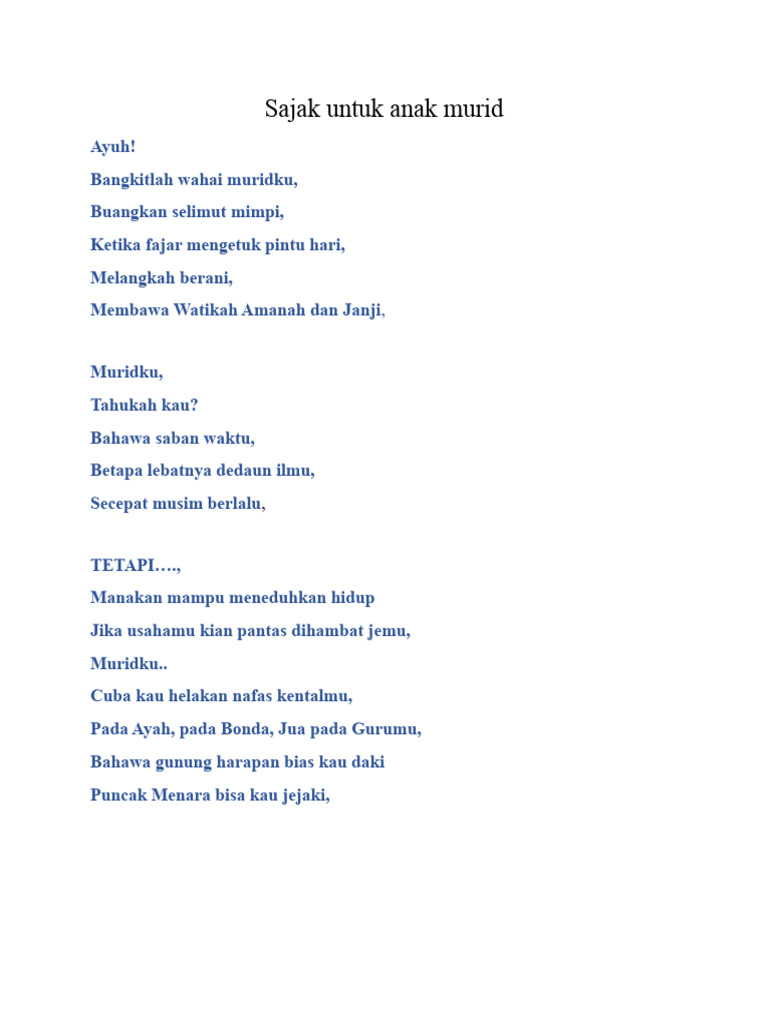 Sajak Untuk Anak Murid | PDF