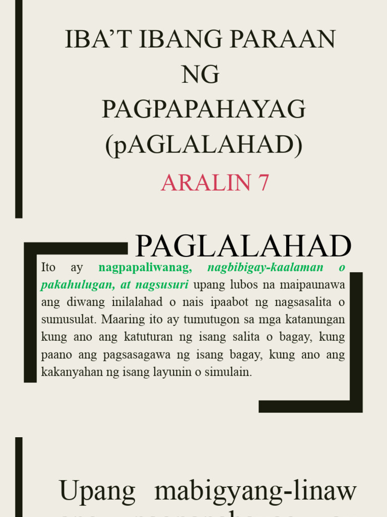 8 ARALIN 7 IBA'T IBANG PARAAN NG PAGPAPAHAYAG (PAGLALAHAD) | PDF