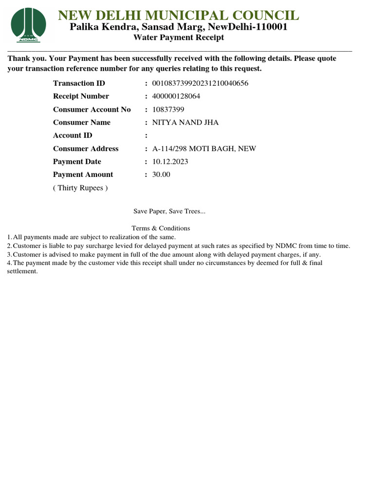 NDMC Receipt | PDF