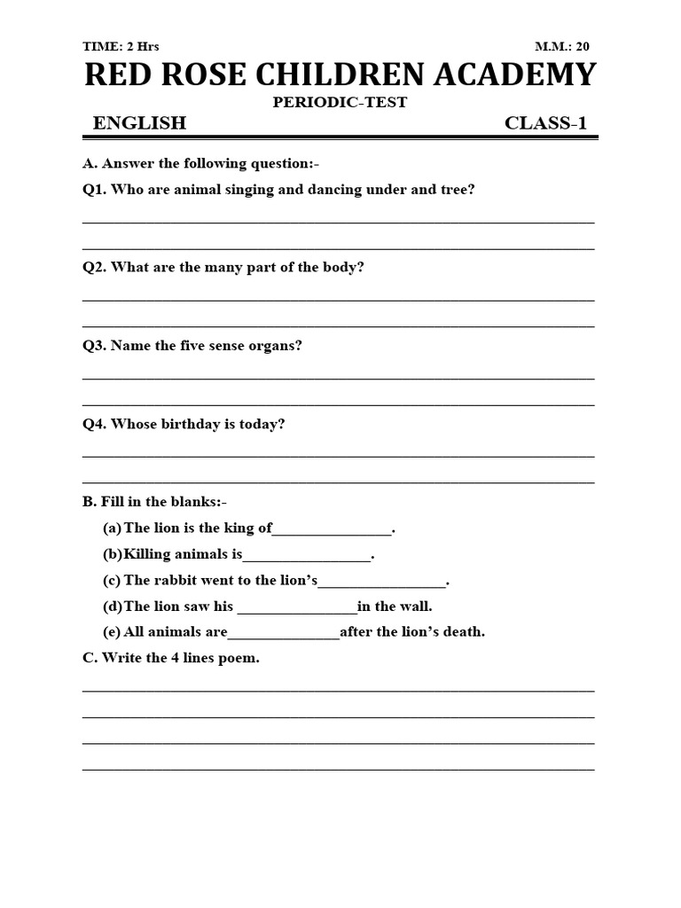 Class 1 English | PDF