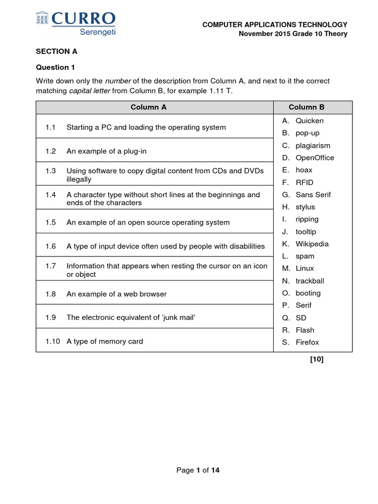Cat gr10 Theory Nov2015exam | PDF | Computer Network | Printer (Computing)