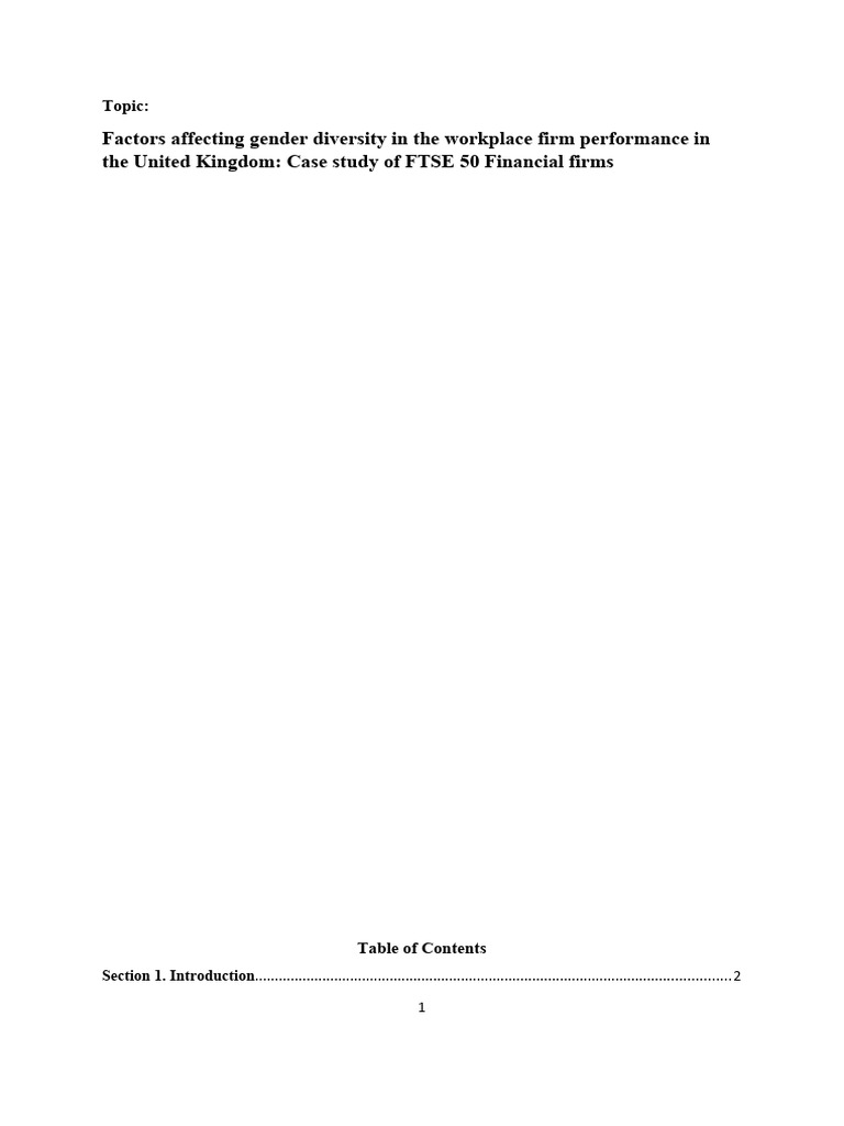 Factors Affecting Gender Diversity in The Workplace Firm Performance in The United Kingdom Case ...