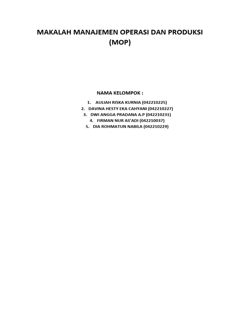 Makalah Manajemen Operasi Dan Produksi Mop | PDF