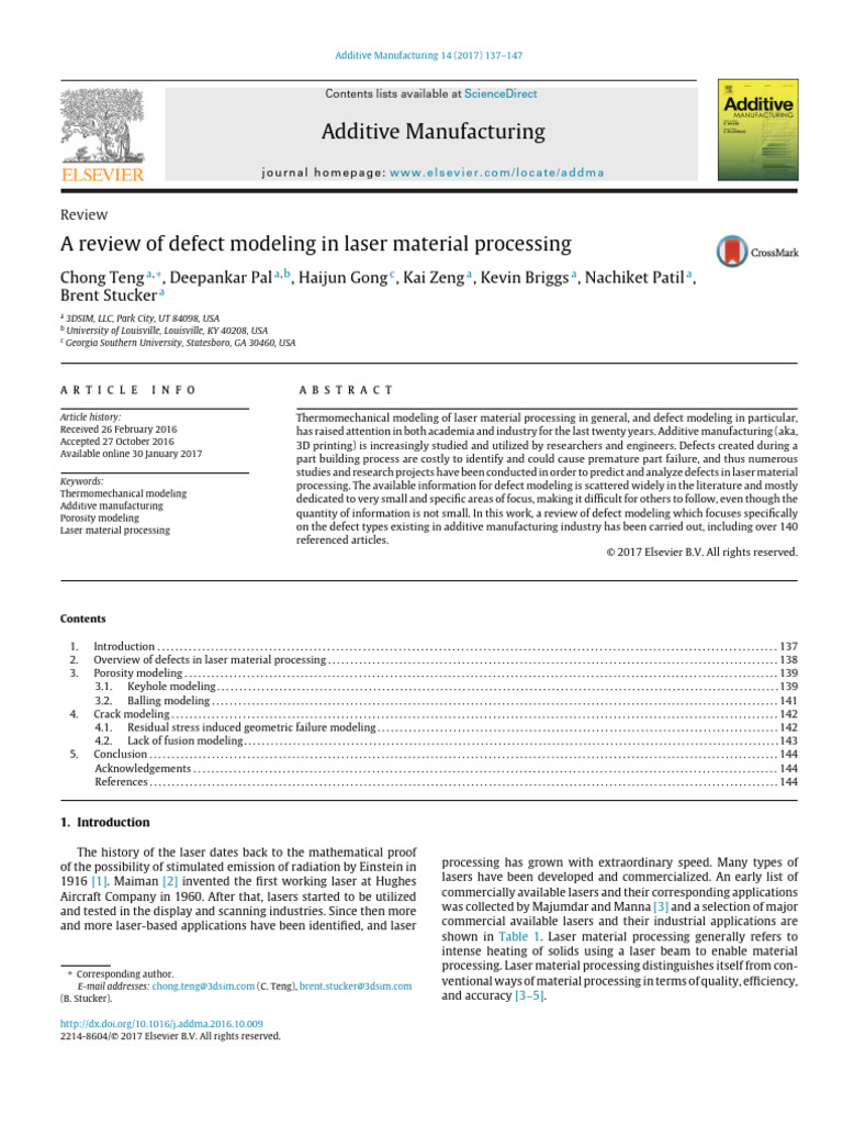 A Review Of Defect Modeling In Laser Material Processing Pdf