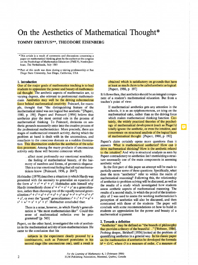 On The Aesthetics of Mathematical Thought | PDF | Mathematics ...