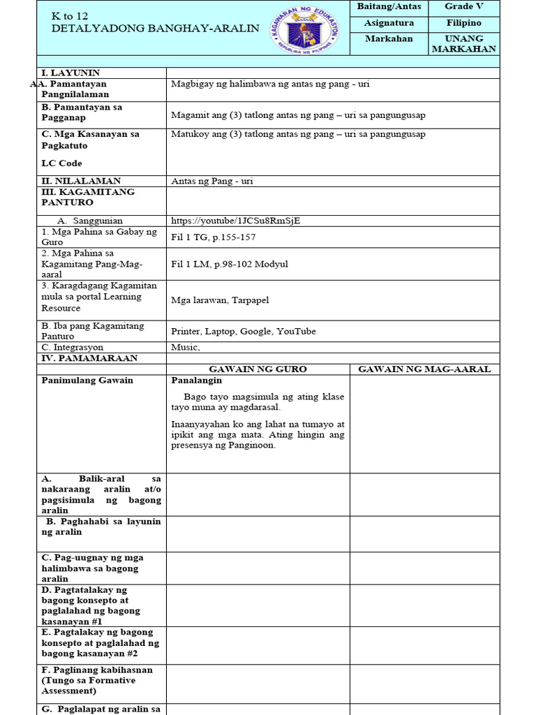 DLP Tagalog Format | PDF