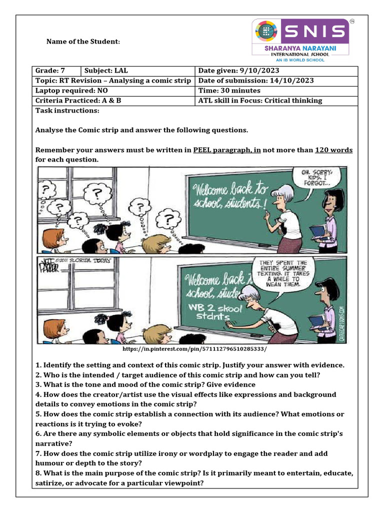 Comic Strip Analysis Back To School | PDF