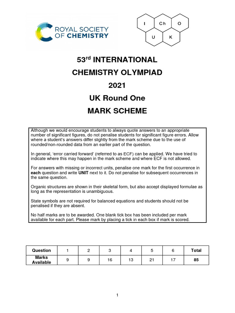 2021 UKChO Mark Scheme | PDF | Alkene | Chemistry