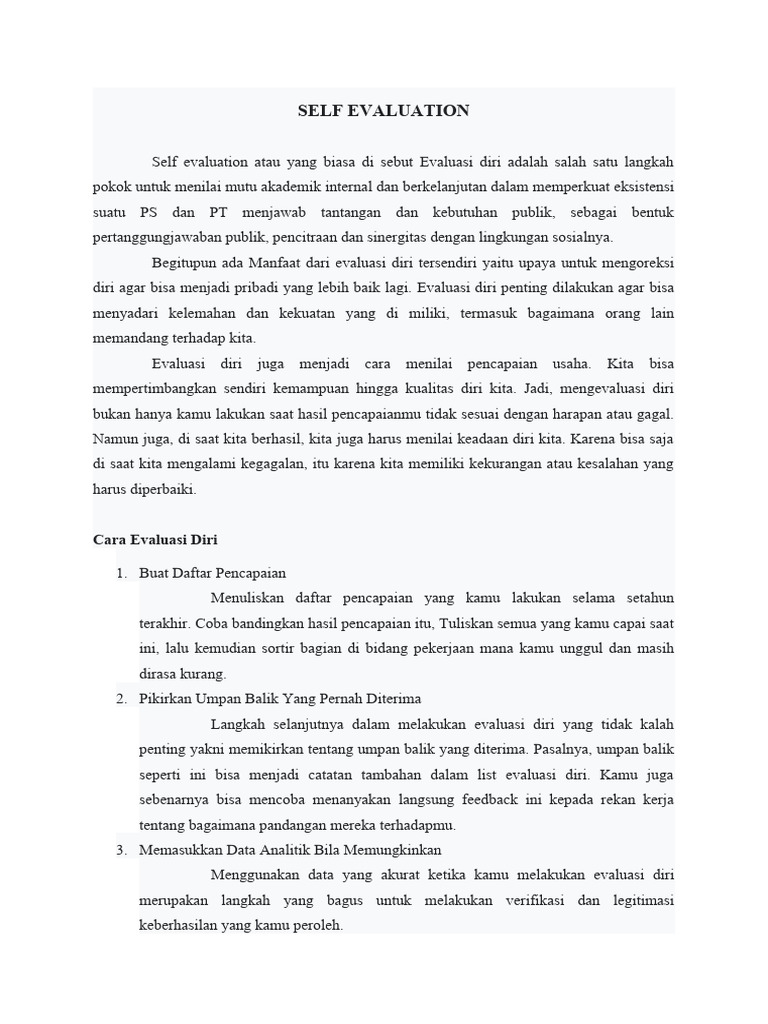 Self Evaluation | PDF | Bisnis | Pengembangan Diri