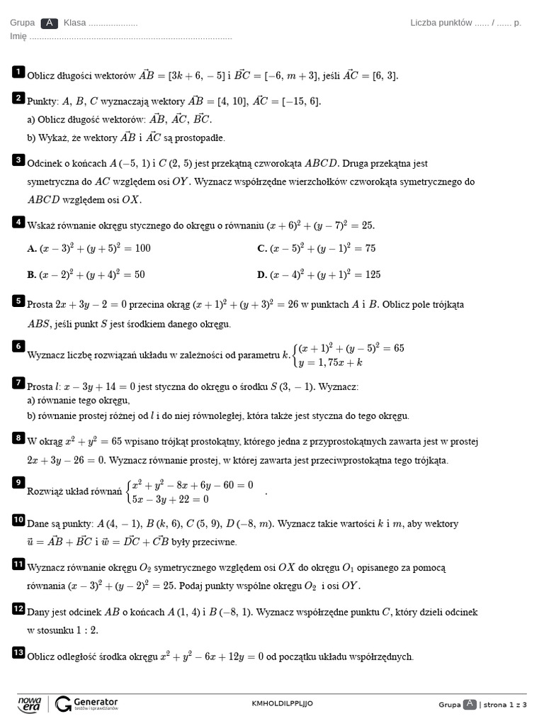 Geom Analit PR Test (Bez Widocznej Punktacji) | PDF