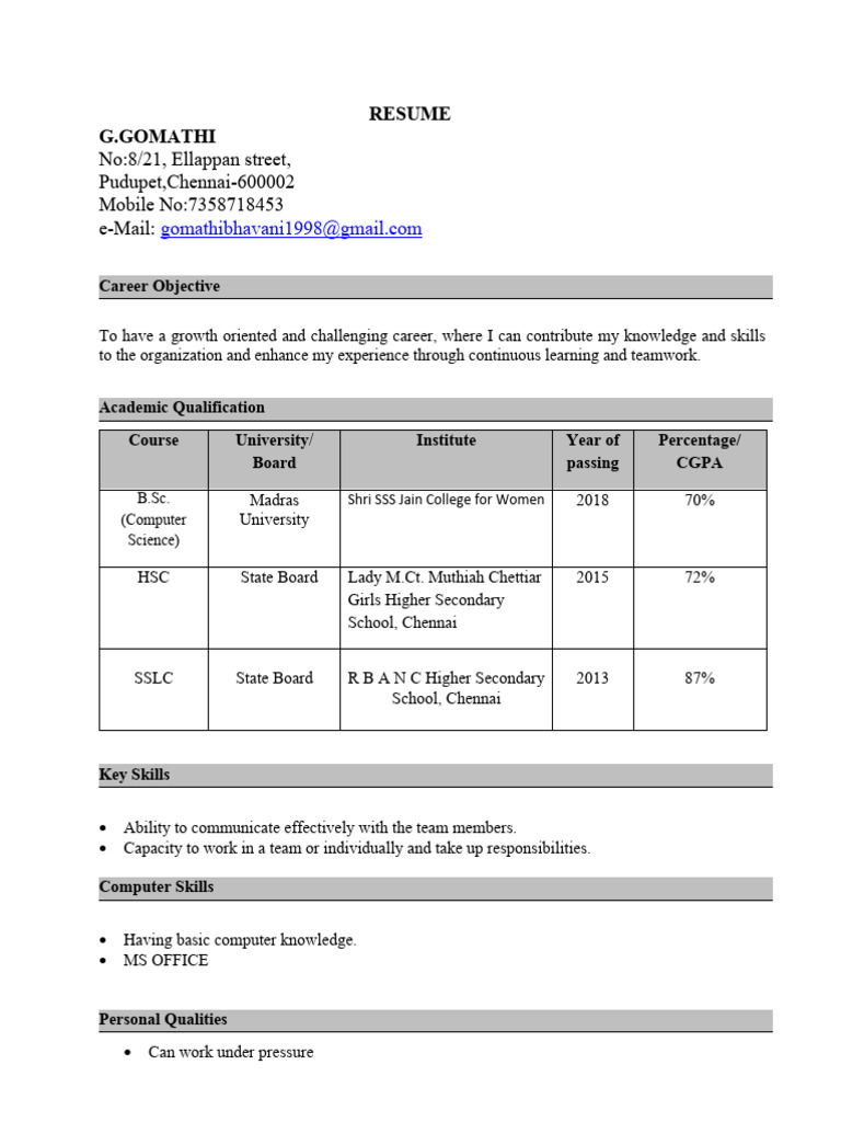 Gomathy New Resume | PDF | Knowledge | Learning