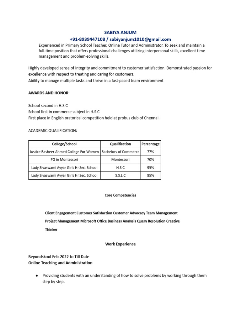Sabiya Resume 1 | PDF